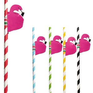 50 Pcs Flamingo Paper Straws Fashion 3D Cocktail Decorative Straws Stripe Paper Hawaiian Straws for Theme Party