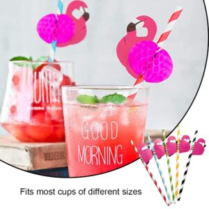 50 Pcs Flamingo Paper Straws Fashion 3D Cocktail Decorative Straws Stripe Paper Hawaiian Straws for Theme Party