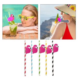 50 Pcs Flamingo Paper Straws Fashion 3D Cocktail Decorative Straws Stripe Paper Hawaiian Straws for Theme Party