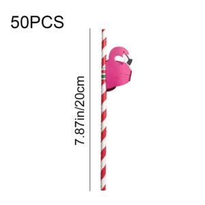 50 Pcs Flamingo Paper Straws Fashion 3D Cocktail Decorative Straws Stripe Paper Hawaiian Straws for Theme Party