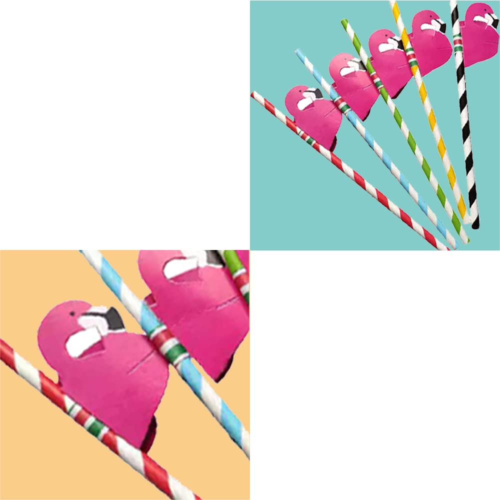 50 Pcs Flamingo Paper Straws Fashion 3D Cocktail Decorative Straws Stripe Paper Hawaiian Straws for Theme Party