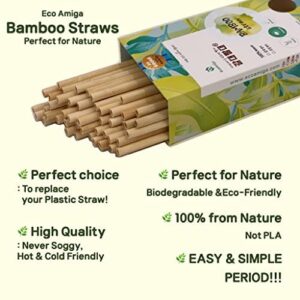 EcoAmiga Bamboo Straw, 8 Inch Reusable & Biodegradable Organic Bulk Straws – Great Ecological Alternative to Plastic Straws (Bamboo)