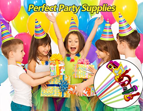 24 Pieces Music Straws for Drink Cocktail Straws Tik Tok Rock Star Rock Music Birthday Party Supplies Party Favor with 2 Pieces Cleaning Brush 6 Colors Straws