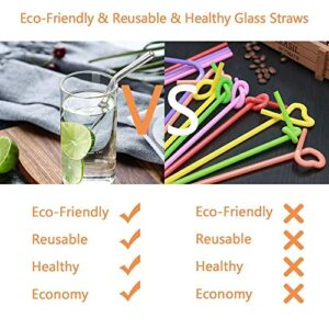 IDEALUX Glass Straws Clear 8" X 0.32" Drinking Straws Reusable Straws Healthy, Reusable, Eco Friendly, BPA Free, 4 Straws with Cleaning Brush