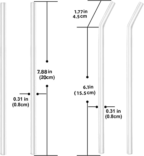 IDEALUX Glass Straws Clear 8" X 0.32" Drinking Straws Reusable Straws Healthy, Reusable, Eco Friendly, BPA Free, 4 Straws with Cleaning Brush