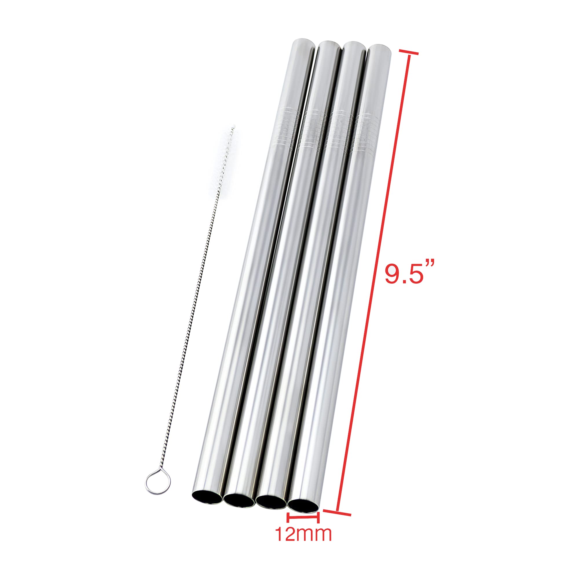 4 SUPER WIDE Boba Stainless Steel 9.5" Long x 1/2" Wide Drink Straw Smoothie Thick Milkshake -CocoStraw Brand