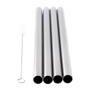 4 SUPER WIDE Boba Stainless Steel 9.5" Long x 1/2" Wide Drink Straw Smoothie Thick Milkshake -CocoStraw Brand