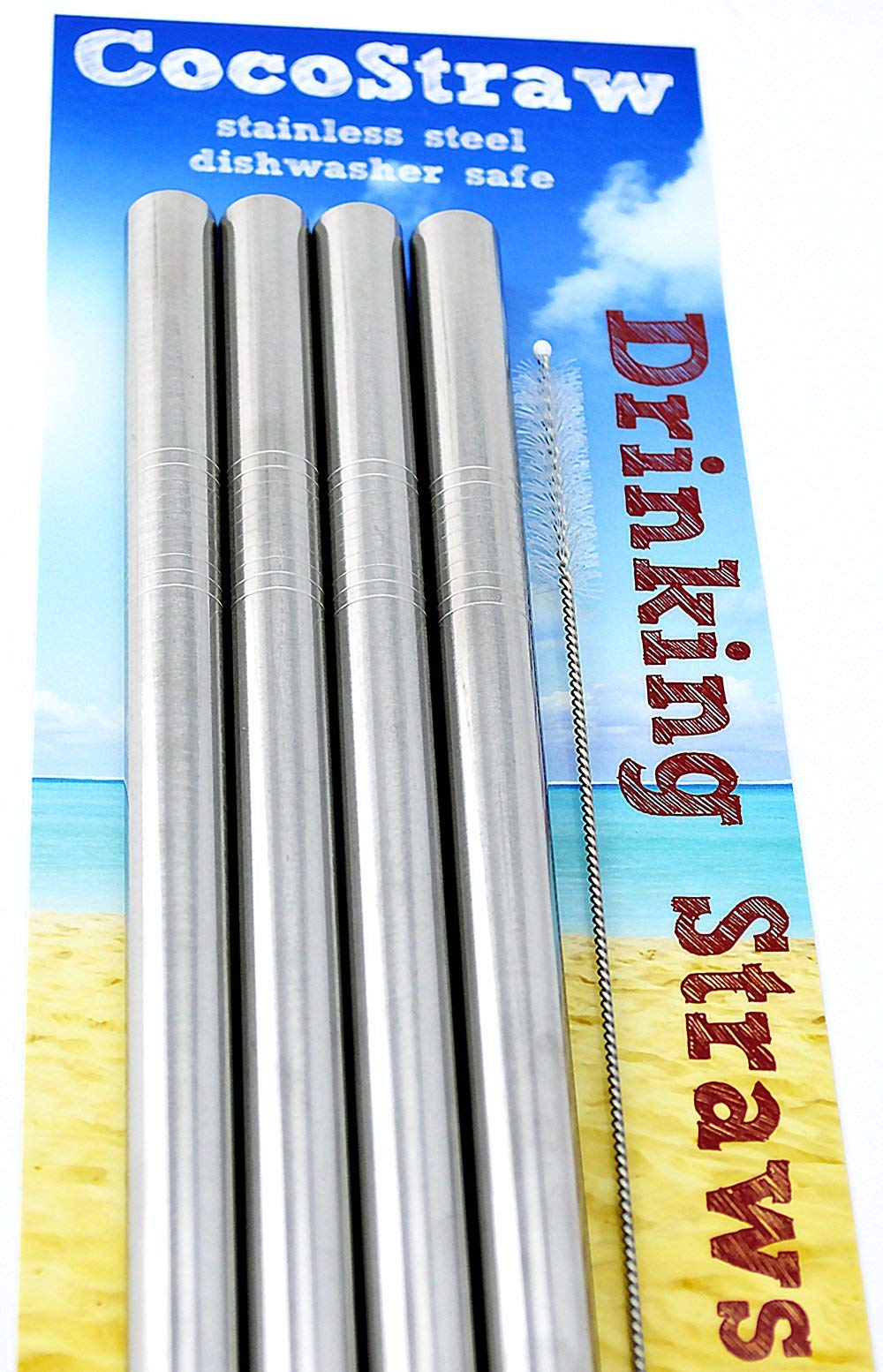 4 SUPER WIDE Boba Stainless Steel 9.5" Long x 1/2" Wide Drink Straw Smoothie Thick Milkshake -CocoStraw Brand