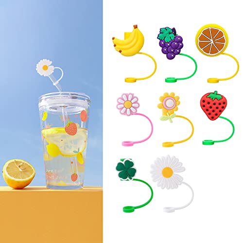 Cute Straw Covers Cap for Cup,Reusable Drinking Straw Covers Cap for Tumblers,Silicone Cup Straw Cover Stoppers Charms Tips for 0.24-0.32 inch Straws, Ideal for Beach Party Outdoor-8 Pieces