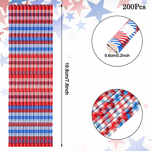 Whaline 200Pcs 4th of July Plaids Paper Straws Red Blue White Buffalo Plaids Disposable Paper Straws Patriotic Party Drinking Straws for Independence Day Memorial Day USA Themed Party Supply