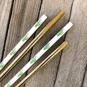 Cactus Theme Paper Straws - Green White Succulents and Gold Foil Drinking Straws - 100 Pack Outside the Box Papers Brand