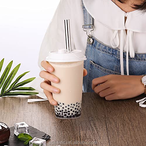 Reusable Metal Boba Straws & Smoothie Straws 50Pack.NiceCaTeLe 0.5" Wide Jumbo Stainless Steel Fat Straws in Bulk for Bubble Tea/Tapioca Pearl, Milkshakes, Smoothies, Jumbo Drinks (Silver)