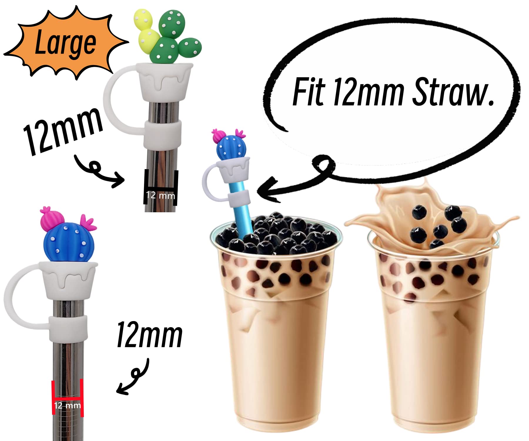 4PCS Straw Covers for Boba Straws, 12mm & 14mm Silicone Straw Tips for Wide straws Large straws Jumbo Straws Smoothie Straws Reusable Straws Glass Straw Silicone Straws