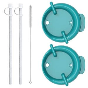 Replacement Lids with Straws and Straw Cleaning Brush for 32 oz Whirley Drink Work Mugs (Teal)