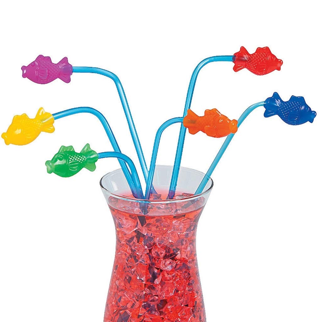 Fun Express Plastic Tropical Fish Straws - Pack of 12