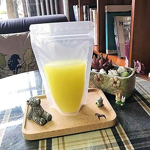 BESOKUSE Drink Pouches for Adults,Drink Pouches with Straws,Stand-Up Juice Pouches Clear Reusable Smoothie Pouch Bag(50PCS)