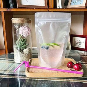 BESOKUSE Drink Pouches for Adults,Drink Pouches with Straws,Stand-Up Juice Pouches Clear Reusable Smoothie Pouch Bag(50PCS)