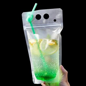 BESOKUSE Drink Pouches for Adults,Drink Pouches with Straws,Stand-Up Juice Pouches Clear Reusable Smoothie Pouch Bag(50PCS)