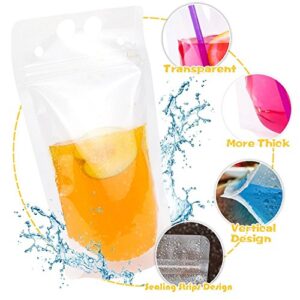 BESOKUSE Drink Pouches for Adults,Drink Pouches with Straws,Stand-Up Juice Pouches Clear Reusable Smoothie Pouch Bag(50PCS)