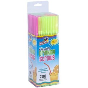 party dimensions 200 count flexible multi-colored straws, neon