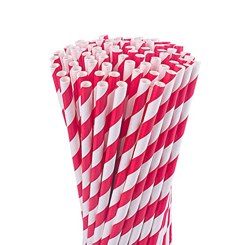 250-Pack Red & White Paper Straws, Natural Eco Friendly Biodegradable milkshake straws,Christmas,Party, Weddings,Decoration Supplies