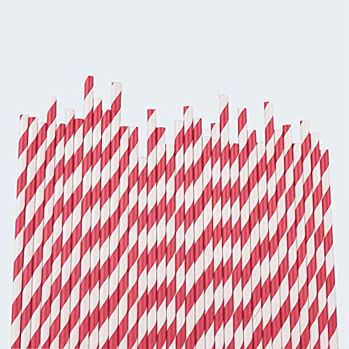 250-Pack Red & White Paper Straws, Natural Eco Friendly Biodegradable milkshake straws,Christmas,Party, Weddings,Decoration Supplies