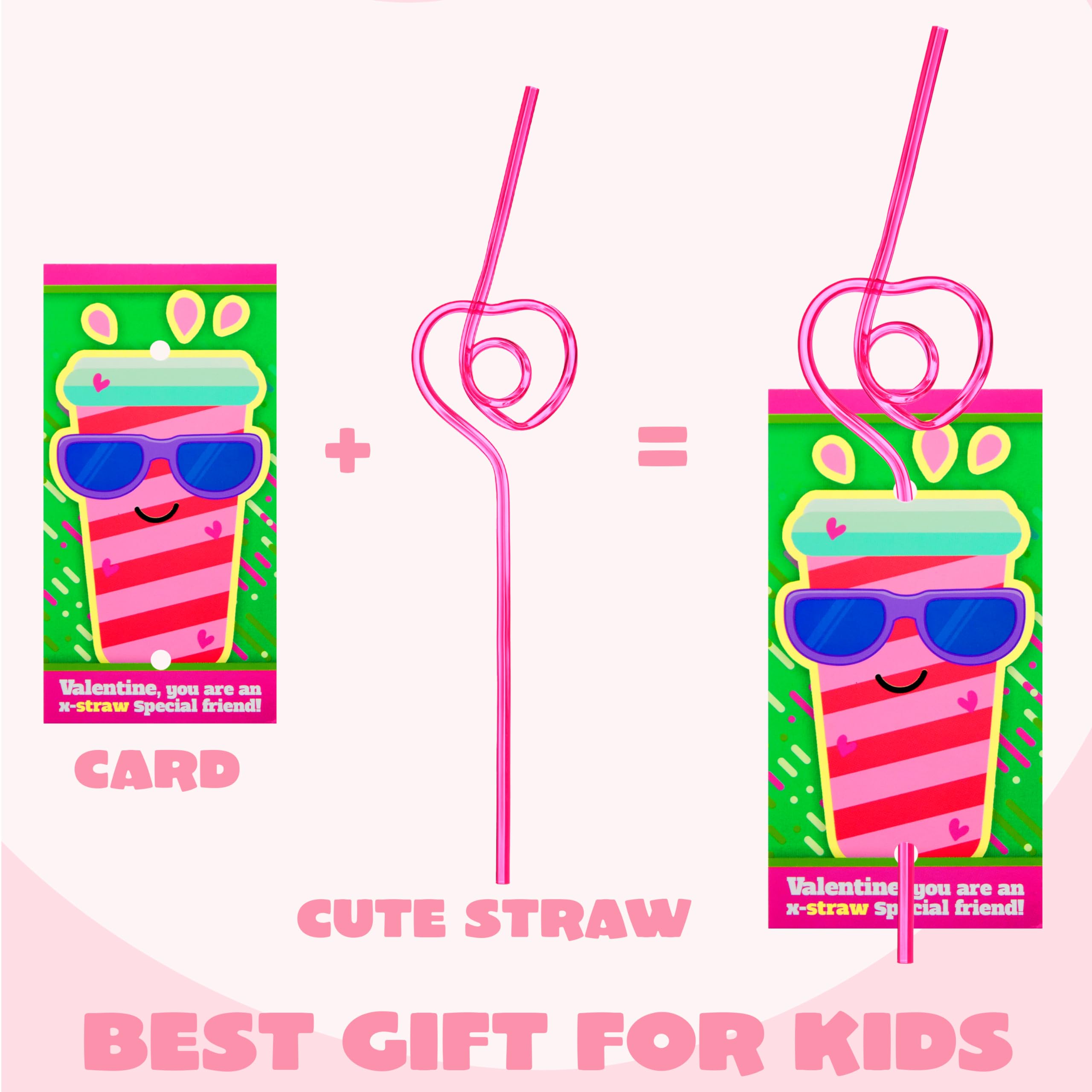 JOYIN 32 Pack valentines day Straws with Cards, Colorful Crazy Reusable Drinking Straws for kids, Valentines Day Gift, Classroom Exchange Prizes, Valentine Party Favors Gifts