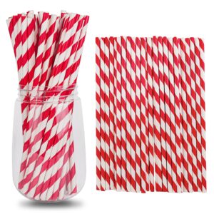 go green 250-pack red&white paper drinking straws, 7.75 inch disposable striped paper straws, natural eco friendly biodegradable drinking straws, party decoration supplies