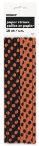 orange & black polka dot halloween paper straws, 10ct