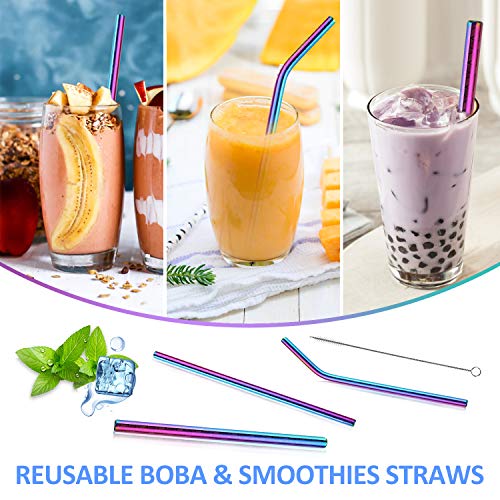 Reusable Metal Straw Boba Straws Extra Wide Stainless Steel Smoothie Straw Drinking Straws with Cleaning Brush & Pouch Magic