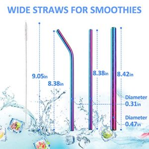 Reusable Metal Straw Boba Straws Extra Wide Stainless Steel Smoothie Straw Drinking Straws with Cleaning Brush & Pouch Magic