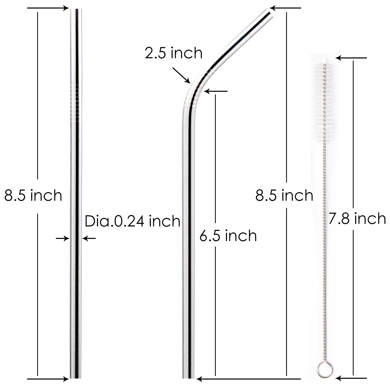 YIHONG 8 Pcs Reusable Metal Drinking Straws - 8.5Inch Stainless Steel Straws - 6mm Diameter Wide- Compatible with 20oz Yeti Tumblers - For Cold Beverage - 4 Straight + 4 Bent + 2 Brushes+1 Pouch