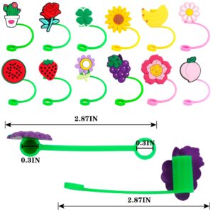 WWYICHEN 12 Pieces Silicone Straw Cover Cute Flowers Plants Fruits Straw Caps Reusable Dust-Proof Straw Cover Drinking Straw Caps for 6-8 mm Straws