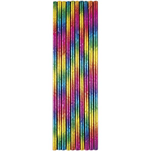 Foil Rainbow Paper Straws (Pack of 10) - Eco-Friendly, Shimmering Metallic Design for Parties & Birthdays