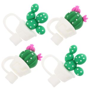 zerodeko 4pcs cactus straw plugs silicone drinking straws drinking straw caps reusable silicone straw caps drinking pipe cover cute straw topper straw tip cover straw protectors green pvc