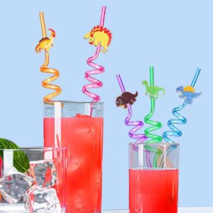 Dinosaur Party Favors Dinosaur Reusable Straws for Birthday Party Supplies with Cleaning Brush (24PCS)