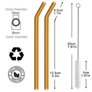 JOMIHONEY 4 Pack Reusable Bent Glass Drinking Straws - 7" x 8 mm - Glass Smoothie Straws with Cleaning Brush, Replacement Straws Leak-Proof Glass Tumbler Cup