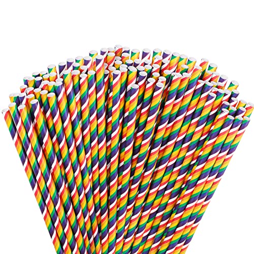 AnyDesign 250Pcs Rainbow Color Paper Straws 7.7 Inch Colorful Pride Party Disposable Drinking Straws for Pride Day Valentine¡¯s Day Birthday Baby Shower Wedding Anniversary Party Supplies Decoration