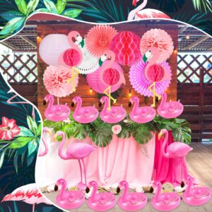 97 Pieces Flamingo Party Decorations Set, Including 36 Inflatable Drink Floats 50 Pink Flamingo Straws 11 Pink Flamingo Party Decorations Reusable Pool Drink Holder Plastic Drinking Straws for Party