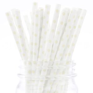 cleverdelights biodegradable paper straws - cream polka dot - box of 100