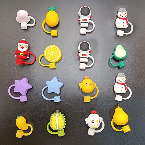 PLGEBR Reusable Straw Tips Cover, Silica Gel Straw Covers Cap,3D Cartoon Pattern Shape Straw Protector