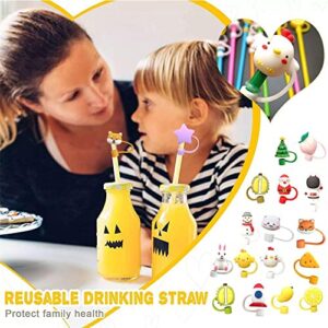 PLGEBR Reusable Straw Tips Cover, Silica Gel Straw Covers Cap,3D Cartoon Pattern Shape Straw Protector