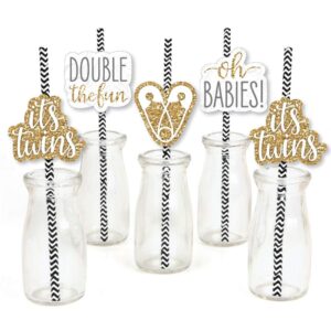 it's twins - paper straw decor - gold twins baby shower striped decorative straws - set of 24