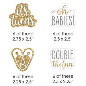 It's Twins - Paper Straw Decor - Gold Twins Baby Shower Striped Decorative Straws - Set of 24