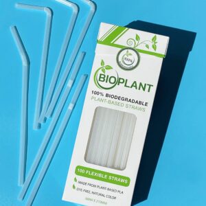 BIOPLANT 100 Pack Plant-based Corn Biodegradable Straws. Flexible Bendable Bendy Straws, Plastic-Free disposable straws. Eco Friendly alternative to Plastic Straws & Not Soggy like Paper Straws