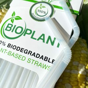 BIOPLANT 100 Pack Plant-based Corn Biodegradable Straws. Flexible Bendable Bendy Straws, Plastic-Free disposable straws. Eco Friendly alternative to Plastic Straws & Not Soggy like Paper Straws