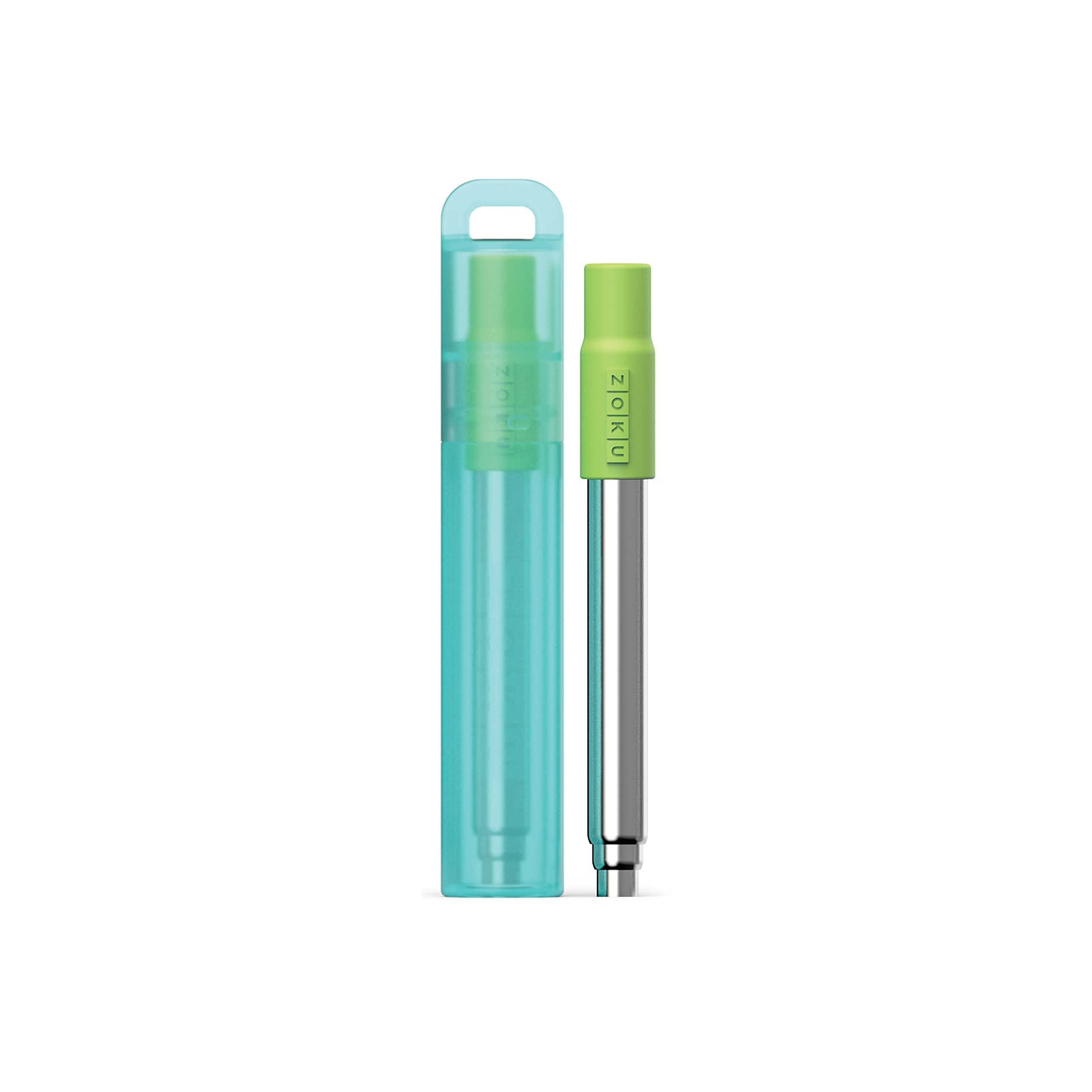 Zoku Reusable Pocket Straw, Telescopic Stainless Steel Drinking Straw with Silicone Mouthpiece, Adjustable to 9 Inches, Teal