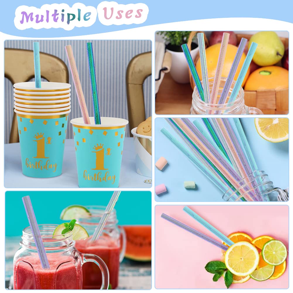 300 Pcs Paper Straws for Drinking Iridescent Party Straws Premium Disposable Drinking Paper Straws for Hawaiian Birthday Wedding Party Decoration