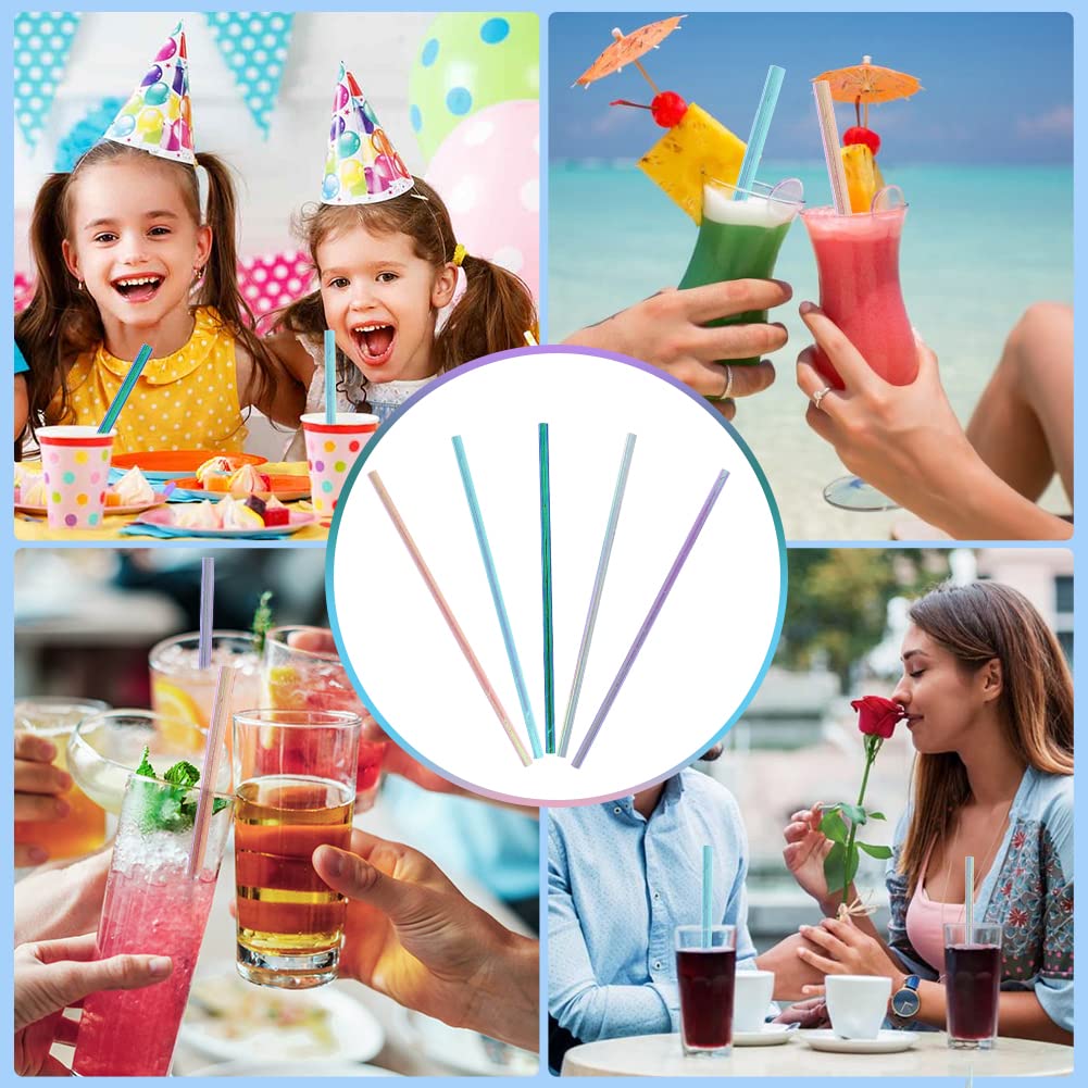 300 Pcs Paper Straws for Drinking Iridescent Party Straws Premium Disposable Drinking Paper Straws for Hawaiian Birthday Wedding Party Decoration