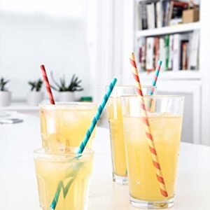 Kikkerland Biodegradable Party Stripes Paper Straws, Multicolored, Box of 144